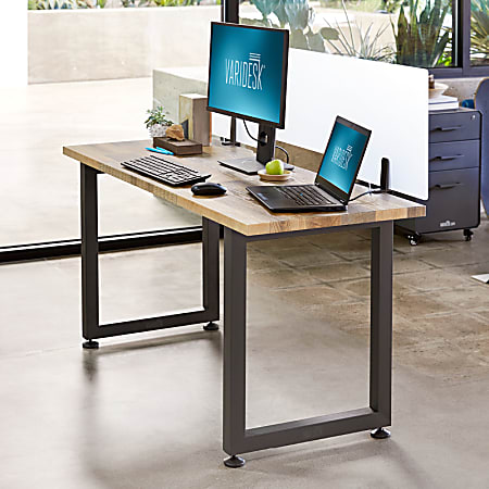 Vari Table 60 W Computer Desk Reclaimed WoodSlate - Office Depot
