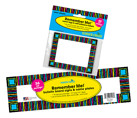 Barker Creek Name Tag And Name Plate Set Neon Stripes - Office Depot