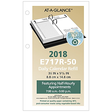 AT A GLANCE Desk Calendar Refill 3 12 x 6 30percent Recycled January ...
