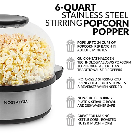 Nostalgia Electrics 6 Quart Stirring Speed Popcorn Popper Silver ...