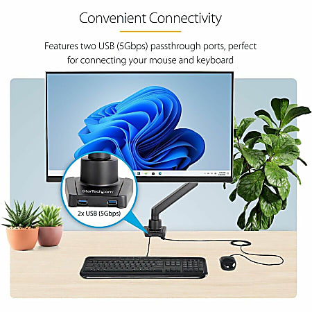 StarTech.com Desk Mount Monitor Arm with 2x USB 3.0 ports Slim Full ...