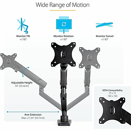 StarTech.com Desk Mount Monitor Arm with 2x USB 3.0 ports Slim Full ...