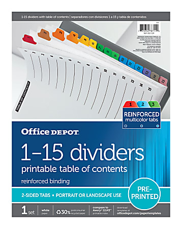 Office Depot Brand Table Of Contents Customizable Index With Preprinted ...