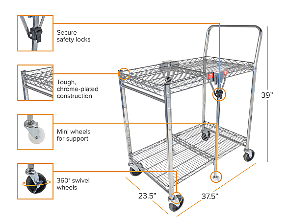 Bostitch Large Stow Away Folding Cart 39 x 23 12 x 37 12 Chrome ...