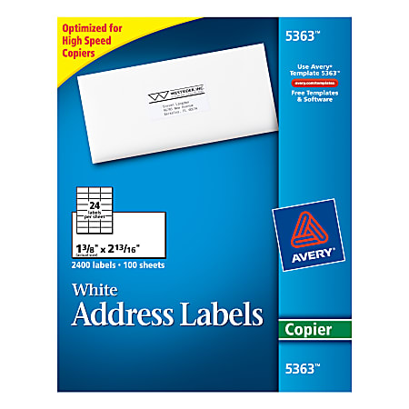 Avery Mailing Labels for Copiers Permanent Adhesive 1 38 Width x 2 1316 ...