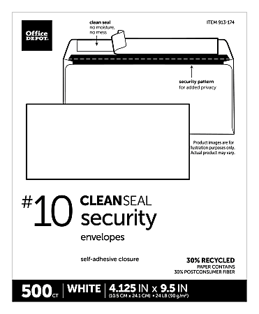 Office Depot Brand 10 Security Envelopes 4 18 x 9 12 Clean Seal ...