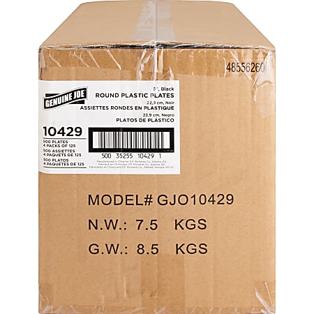 Genuine Joe Round Plastic Black Plates 125 Pack 9 Diameter Plate ...