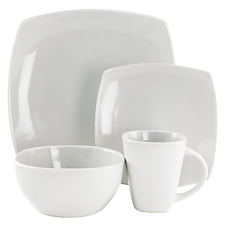 Soho Lounge Bright Shell 16 Piece Square Stoneware Dinnerware Set Shell ...