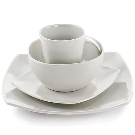 Soho Lounge Bright Shell 16 Piece Square Stoneware Dinnerware Set Shell ...