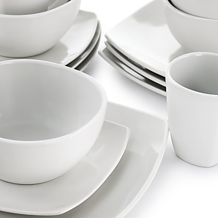 Soho Lounge Bright Shell 16 Piece Square Stoneware Dinnerware Set Shell ...