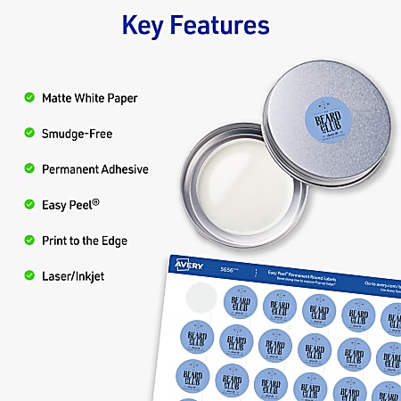 Avery Printable Labels With Sure Feed Round 1 diameter Matte White Pack ...