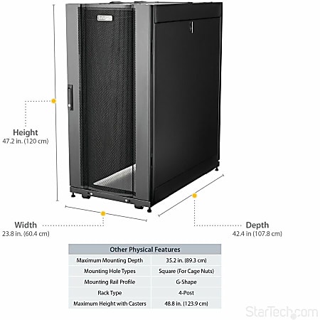 StarTech.com 25U Server Rack Cabinet 37 in. Deep Enclosure Network ...