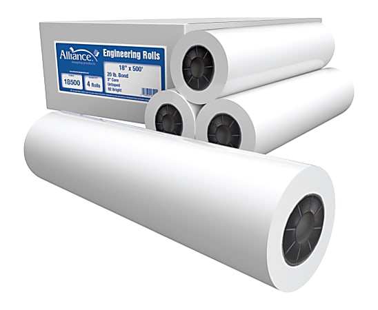 Alliance CAD Bond Paper 3 Core 18 x 500 20 Lb White Pack Of 4 Rolls ...