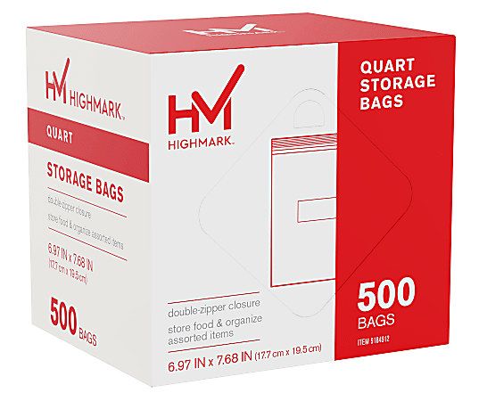 Highmark Plastic Storage Bags Quart Size Clear Pack Of 500 Bags ...