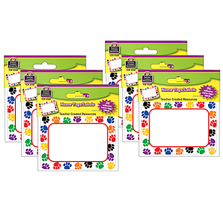 Teacher Created Materials Name Tags Colorful Paw Prints 2 12 H x 3 12 W ...