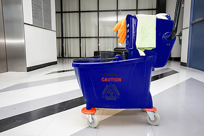 Alpine PVC Mop Bucket With Side Wringer 36 Qt 35 H x 15 W x 25 D Blue ...