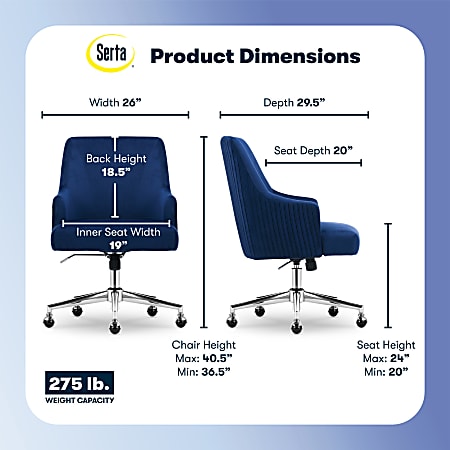 Serta Scarlett Ergonomic Fabric Mid Back Home Office Chair Midnight ...