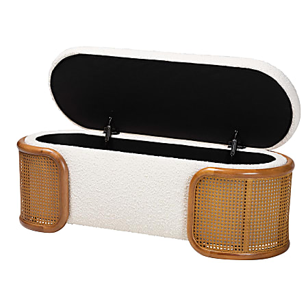 Baxton Studio Basira Japandi Boucle Fabric and Rattan Storage Bench 17 ...