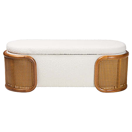 Baxton Studio Basira Japandi Boucle Fabric and Rattan Storage Bench 17 ...
