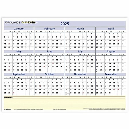 2025 AT A GLANCE QuickNotes Erasable MonthlyYearly Wall Calendar 16 x ...
