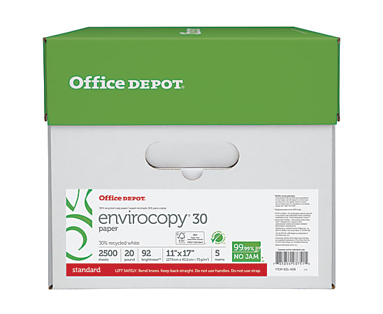 Office Depot EnviroCopy Copy Paper 5 Reams White Ledger 11 x 17 2500 ...