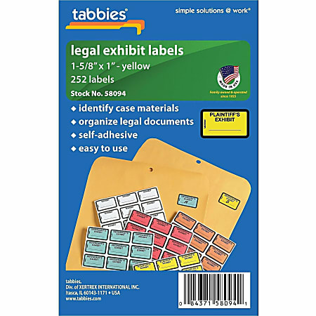 Tabbies Plaintiffs Exhibit Legal File Labels 58094 1 58 W x 1 L Yellow ...