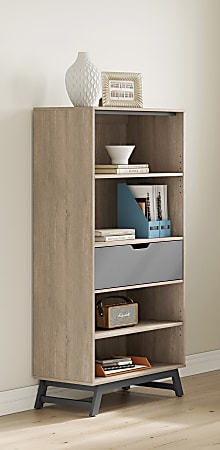 Realspace Nashira 61 H 4 Shelf Bookcase With Drawer Light OakGray ...