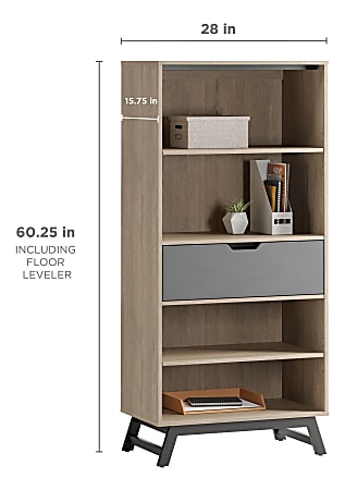 Realspace Nashira 61 H 4 Shelf Bookcase With Drawer Light OakGray ...