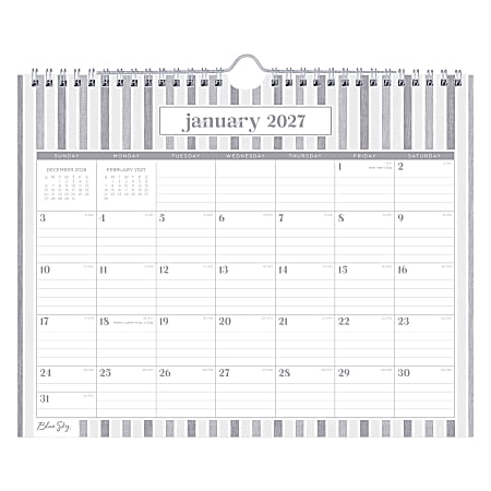2027 Blue Sky Linen Stripe Gray Monthly Wall Calendar 11x8.75 0percent ...