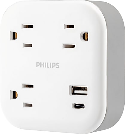 Philips Elite 3 Outlet Surge Tap With USB 6 34 H x 5 34 W x 1 1516 D ...