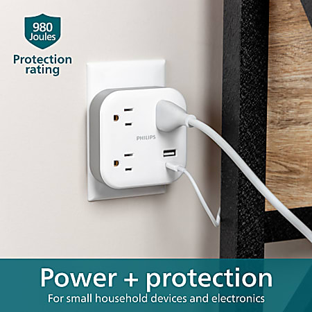 Philips Elite 3 Outlet Surge Tap With USB 6 34 H x 5 34 W x 1 1516 D ...