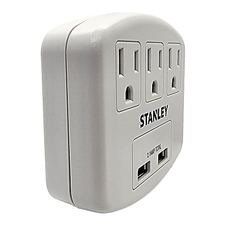 Stanley PlugMax 30407 3 AC Outlet And 2 USB Plug Wall Tap White ...