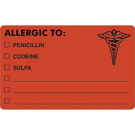 Tabbies ALLERGIC TO Medical Allergy Labels TAB00488 4 x 2 12 ...