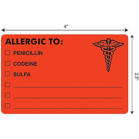 Tabbies ALLERGIC TO Medical Allergy Labels TAB00488 4 x 2 12 ...