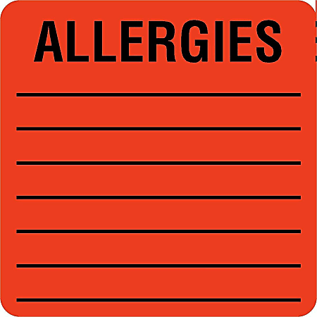 Tabbies Allergy Labels TAB40560 2 x 2 Square Flourescent Red Roll of ...