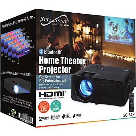 Supersonic Home Theater Projector With Bluetooth®, 3-3/8”H x 6-5/8”W x ...