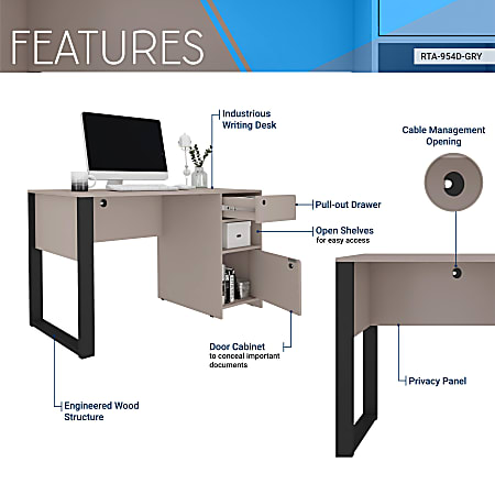 Techni Mobili 53 W Modern Style Industrial Writing Desk With Storage ...