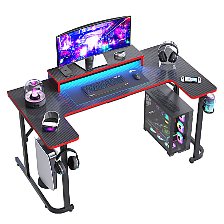 Bestier 60 W Gaming Computer Desk With LED Lights Monitor Stand ...