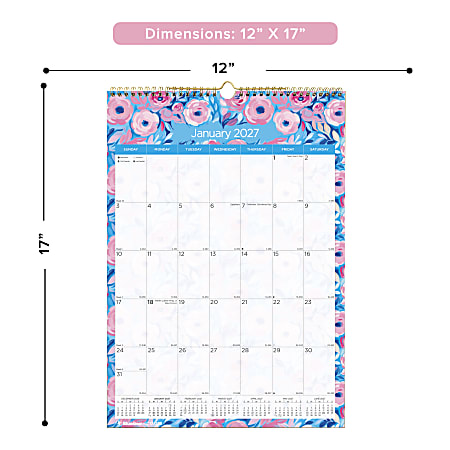 2027 Blueline Colorful Monthly Wall Calendar 12 x 17 Floral January To ...