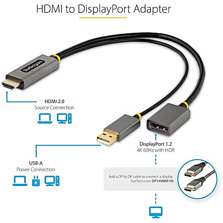 StarTech.com 1ft 30cm HDMI to DisplayPort Adapter 4K 60Hz HDR HDMI ...