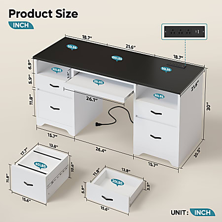 Bestier 59 Rectangular Computer Desk with Drawers and Power Outlet Home ...