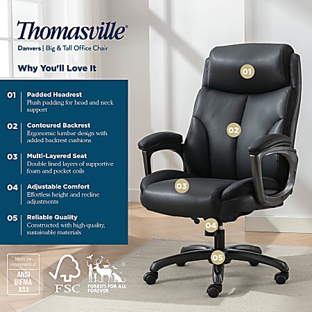 Thomasville Danvers Ergonomic High Back Faux Leather Big Tall Executive ...