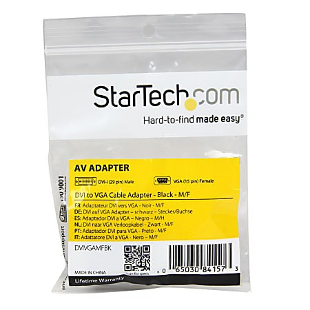 StarTech.com DVI to VGA Cable Adapter Black MF Connect your VGA Display ...