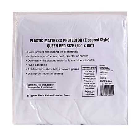 DMI® Zippered Plastic Mattress Cover Protector, Queen Size, White