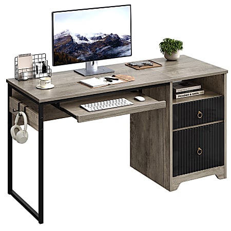 Bestier 56 W Writing Desk With Storage Drawer And Keyboard Tray Gray ...