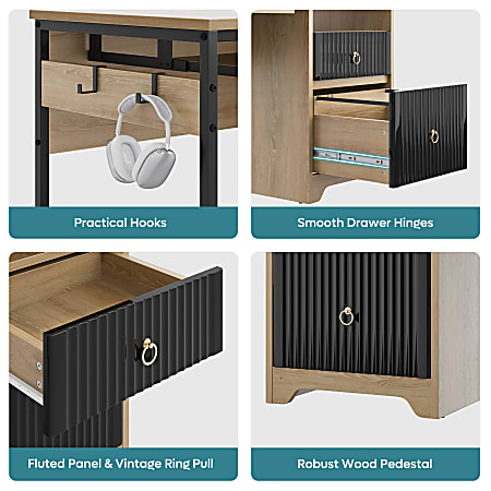 Bestier 56 W Writing Desk With Storage Drawer And Keyboard Tray Natural ...