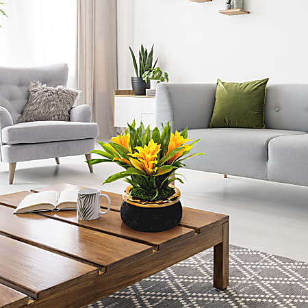 Nearly Natural Bromeliad 11 H Artificial Plant With Stoneware Planter ...