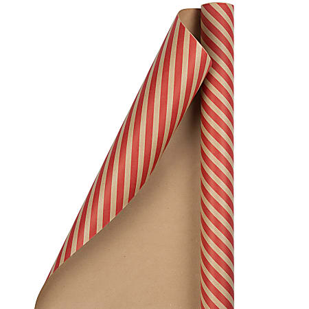 JAM Paper Wrapping Paper Kraft 25 Sq Ft BrownRed Stripes - Office Depot