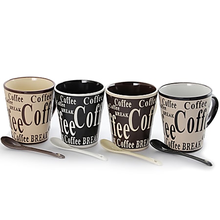 Mr. Coffee Mug And Spoon Set Bareggio 12 Oz. TaupeBlack Set Of 4 Mugs ...