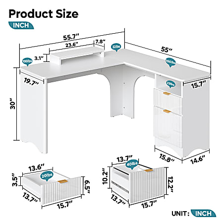 Bestier 56 W Modern L Shaped Corner Computer Desk With Filing Drawer ...